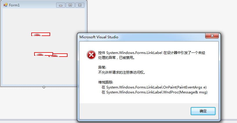 控件 Systemwindowsformslinklabel 在设计器中引发了一个未经处理的异常,已被禁用。 异常不允许所请求的注册表访问权。 Csdn社区 9779