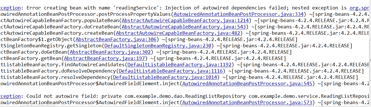 自学springboot启动之后报error Creating Bean With Name Readingservice Injection Of Au Csdn社区