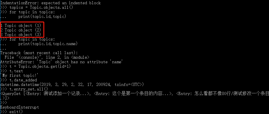 【求助!】为何 Django学习笔记项目 Topicobjectsall拿到的对象值为topic Object (1) 而不是记录值 Csdn社区